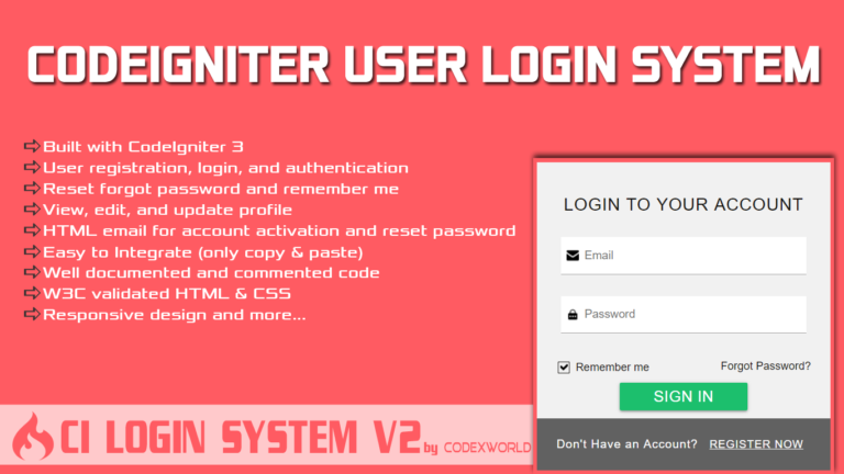 CodeIgniter User Login System Script - CodexWorld CodeIgniter User Login System Script - CodexWorld