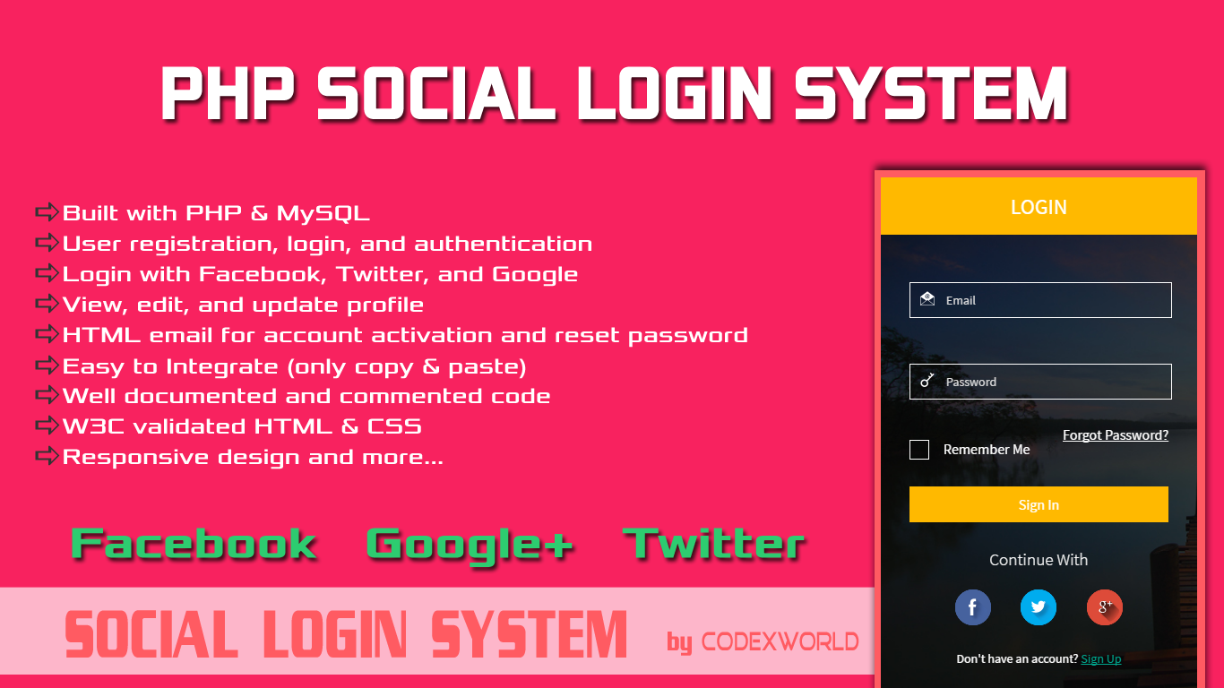 PHP User Registration and Social Login System - CodexWorld PHP User Registration and Social Login System - CodexWorld