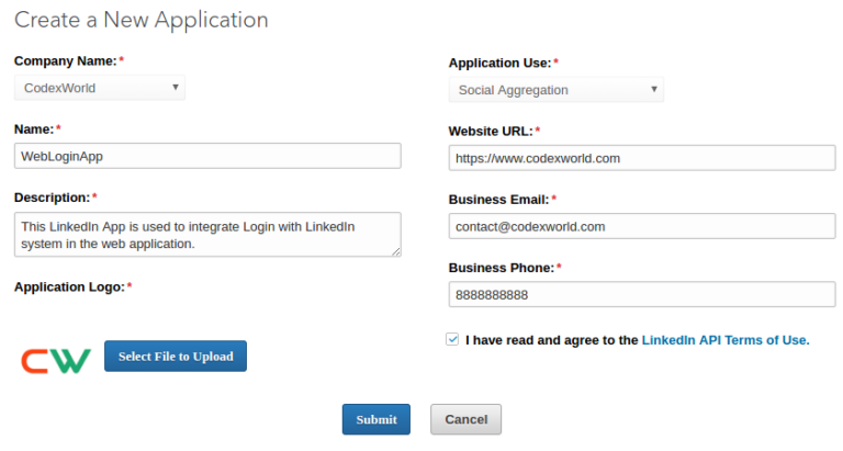 Create Linkedin App Registration Codexworld Codexworld